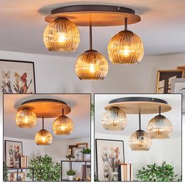 hofstein Ripoll Deckenleuchte Glas 15cm Braun, Holzoptik, Schwarz, 3-flammig