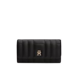 Tommy Hilfiger Geldbörse »TH FEMININE LRG FLAP«, Damen-Geldbeutel, Portemonnaie mit goldfarbenem TH-Schmuckelement schwarz