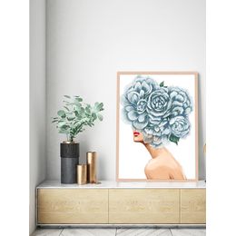 Liv Corday Bild 'Girl with Flowers' Herren Gr&ouml;&szlig;e 50x60 taubenblau / braun / smaragd / wei&szlig;