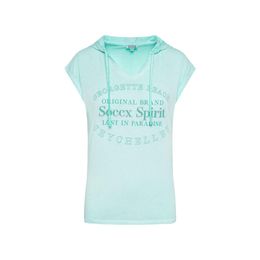 SOCCX &Auml;rmelloses Kapuzenshirt mit Glitter Puffprint Damen Gr&ouml;&szlig;e XL hellblau