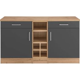 KOCHSTATION Unterschrank &raquo;KS-Colmar&laquo; 150 cm breit, 2 Schubk&auml;sten, 2 T&uuml;ren, 6 F&auml;cher, f&uuml;r viel Stauraum anthrazit wotaneiche