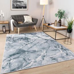 Paco Home Teppich &raquo;Marble 247&laquo; rechteckig 6 mm H&ouml;he Kurzflor, modernes Marmor Design, Wohnzimmer, Schlafzimmer Grau Obermaterial: 100% Polyester B...