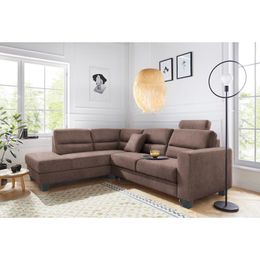 Trendmanufaktur Ecksofa &raquo;Chamber, zeitlos & elegant, bequem, L-Form&laquo; inklusive einer Kopfst&uuml;tze, wahlweise Schlaffunktion, B/T 203/245cm braun