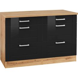 KOCHSTATION Unterschrank »KS-Tinnum« 120 cm breit, Metallgriffe, MDF Fronten, mit 2 Schubkästen schwarz wotaneiche