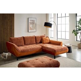 exxpo - SOFA FASHION Ecksofa »Bellinii, Materialmix, Strukturbezug und pflegeleichter Microvelours« bequem und modern, Materialmix, L-Form rust