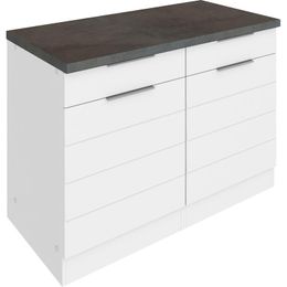 KOCHSTATION Unterschrank &raquo;KS-Luhe&laquo; 120 cm breit, f&uuml;r viel Stauraum, MDF-Fronten mit waagerechter Lisene wei&szlig; MDF