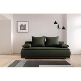 WERK2 Schlafsofa »Biggi komfortabel & elegant, Schlaffunktion, Bettkasten, Breite 206 cm« inkl. losen Kissen, Struktur fein, weich BREEZE, Grün Grün