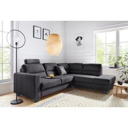 Trendmanufaktur Ecksofa »Chamber, zeitlos & elegant, bequem, L-Form« inklusive einer Kopfstütze, wahlweise mit Schlaffunktion obsidian