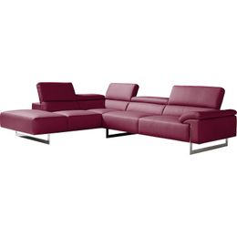 Egoitaliano Ecksofa &raquo;Malika, elegant und bequem, Designsofa, L-Form&laquo; mit Ottomane, inkl. Kopfteilverstellung und chromfarbenen Metallf&uuml;&szlig;en lila Leder NUVOLE (