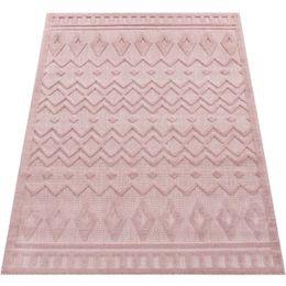 Paco Home Teppich &raquo;Livorno 671&laquo; rechteckig 14 mm H&ouml;he Uni-Farben, Scandi, Rauten Muster, Hoch-Tief Effekt, Outdoor geeignet pink Obermaterial: 100%...
