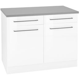 KOCHSTATION Unterschrank »KS-Tulsa« 100 cm breit, 2 Schubkästen, 2 Türen, schwarzer Metallgriff, MDF Front weiß Hochglanz