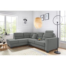 Trendmanufaktur Ecksofa &raquo;Chamber, zeitlos & elegant, bequem, L-Form&laquo; inklusive einer Kopfst&uuml;tze, wahlweise Schlaffunktion, B/T 203/245cm grau