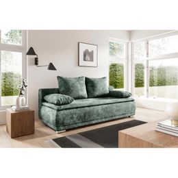 WERK2 Schlafsofa »Biggi komfortabel & elegant, Schlaffunktion, Bettkasten, Breite 206 cm« inkl. losen Kissen, Bouclé APHRODITE, Grün Grün