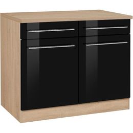 KOCHSTATION Unterschrank »KS-Eton« Breite 100 cm Schwarz Hochglanz
