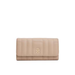 Tommy Hilfiger Geldbörse »TH FEMININE LRG FLAP«, Damen-Geldbeutel, Portemonnaie mit goldfarbenem TH-Schmuckelement beige