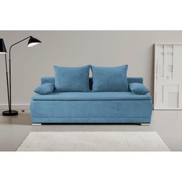WERK2 Schlafsofa »Biggi komfortabel & elegant, Schlaffunktion, Bettkasten, Breite 206 cm« inkl. losen Kissen, Struktur weich ASTON, hellblau hellblau