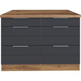 KOCHSTATION Unterschrank &raquo;KS-Luhe&laquo; 120 cm breit, f&uuml;r viel Stauraum, MDF-Fronten mit waagerechter Lisene grau MDF