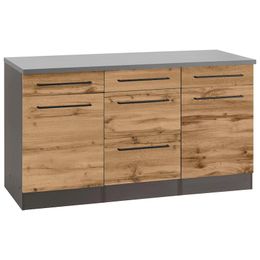 KOCHSTATION Unterschrank &raquo;KS-Tulsa&laquo; 150 cm breit, 2 T&uuml;ren, 3 Schubk&auml;sten, 2 gro&szlig;e Ausz&uuml;ge f&uuml;r Stauraum wotaneiche grafit