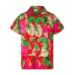 King Kameha Button Up Shirt 'Pineapple Leaves' boy Red size 164/176