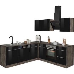 KOCHSTATION Winkelk&uuml;che &raquo;KS-Brindisi&laquo; Stellbreite 220/220 cm, wahlweise mit E-Ger&auml;ten, mit MDF-Fronten schwarz