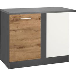 KOCHSTATION Eckunterschrank &raquo;KS-Colmar&laquo; 110 cm, mit Metallgriff grau Holzwerkstoff