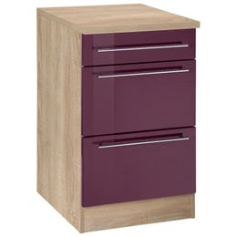 KOCHSTATION Unterschrank »KS-Eton« mit großen Auszügen, Breite 50 cm Aubergine Hochglanz eiche sonoma