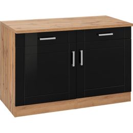 KOCHSTATION Unterschrank &raquo;KS-Tinnum&laquo; 120 cm breit, Metallgriffe, MDF Fronten, 2 Schubk&auml;sten, 2 T&uuml;ren schwarz Holzwerkstoff