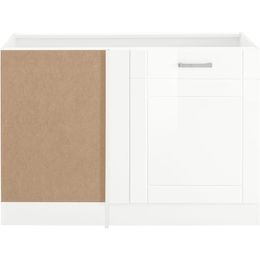 KOCHSTATION Eckunterschrank »KS-Tinnum« 120 cm breit, MDF-Fronten, Metallgriffe, 1 Tür weiß