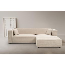 WERK2 Ecksofa »Atlanta-New, modernes Design, Stellmaße 280x147cm, L-Form, Kedernaht« hoher Komfort, Schlaffunktion & Bettkasten, Cord, Natur Natur