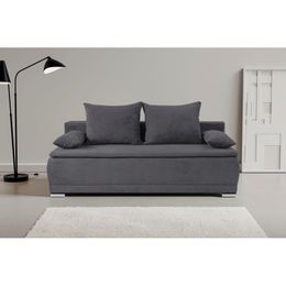 WERK2 Schlafsofa »Biggi komfortabel & elegant, Schlaffunktion, Bettkasten, Breite 206 cm« inkl. losen Kissen, Struktur weich ASTON, dunkelgrau...