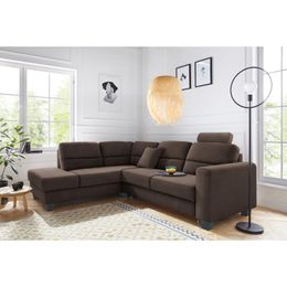 Trendmanufaktur Ecksofa &raquo;Chamber, zeitlos & elegant, bequem, L-Form&laquo; inklusive einer Kopfst&uuml;tze, wahlweise Schlaffunktion, B/T 203/245cm braun
