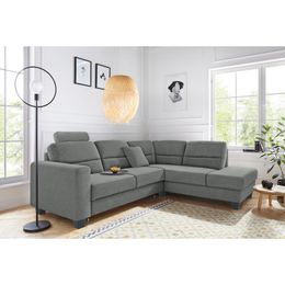 Trendmanufaktur Ecksofa »Chamber, zeitlos & elegant, bequem, L-Form« inklusive einer Kopfstütze, wahlweise Schlaffunktion, B/T 245/203cm silbergrau