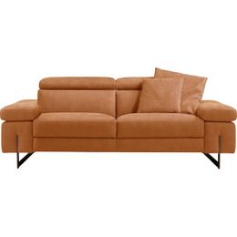 Egoitaliano 2,5-Sitzer &raquo;Candice, elegant und edel, hochwertiges Designsofa, bequem&laquo; Kopfteile manuell verstellbar, titanumfarbene Kufenf&uuml;&szlig;e braun Luxus-Micofaser 