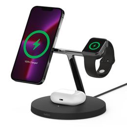 Belkin Wireless Charger »drahtloses 3-in-1 MagSafe Ladegerät« inkl. Netzteil kompatibel für iPhone der Serie 15/14/13/12, für iPhone, Apple Watch...