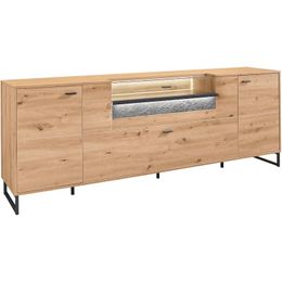 SET ONE BY Musterring TV-Schrank »Deltona« inkl. LED-Beleuchtung, Metallkufe, Sandstein-Zierelement, B229 x H83cm braun