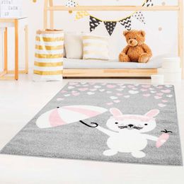 Carpet City Kinderteppich »Bubble Kids 1318« rechteckig 11 mm Höhe Spielteppich, Hase, Herzen, Weicher Flor, Pflegeleicht, Kinderzimmer grau...