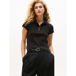 Tommy Hilfiger Poloshirt »GOLD BUTTON SLIM SS POLO« mit goldfarbenen Knopf Black M (38) M (38) Poloshirt von Tommy Hilfiger Womanswear