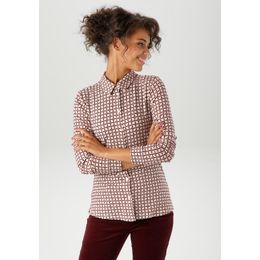 Aniston CASUAL Hemdbluse mit farbharmonischem Retro-Muster - NEUE KOLLEKTION bordeaux-wollweiß-rostorange-schwarz 46 46 Bluse aus weicher,...