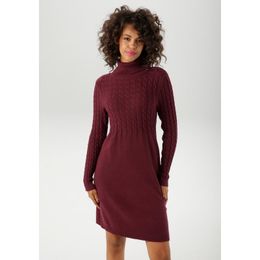 Aniston CASUAL Strickkleid mit Zopfmuster im Oberteil und den langen Ärmeln bordeaux 38 - N-Gr N-Gr 38 Kleid aus weicher Feinstrick-Qualität