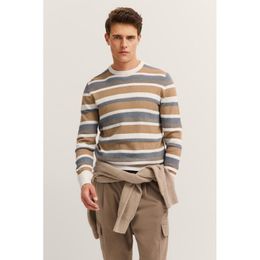 Bugatti Rundhalspullover &raquo;Regular Fit&laquo; gestreift aus Kaschmir-Mix 40-beige M M Regular Fit: Klassisch und bequem geschnitten