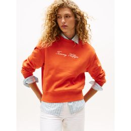 Tommy Hilfiger Damen Sweatshirt &raquo;SCRIPT REG PIQUE SWTSHRT&laquo;, mit Script Logo-Schriftzug orange XS (34)