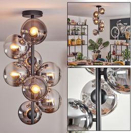 hofstein Gastor Deckenleuchte Glas 15 cm Chrom, Klar, Rauchfarben, 8-flammig