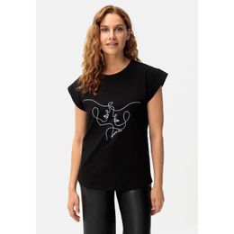 Lascana Kurzarmshirt mit Frontdruck, T-Shirt aus Baumwolle, Printshirt, Basic schwarz 36/38 36/38 Runder Halsausschnitt