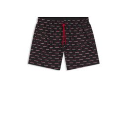 HUGO UNDERWEAR Badehose durchgehender Split-Logo-Print, Verstellbarer Tunnelzug am Bund schwarz/rot S - N-Gr N-Gr S Badeshorts von Hugo