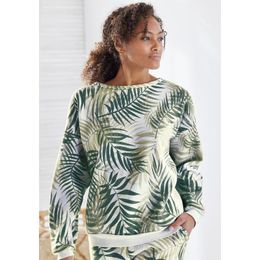 Lascana Sweater, Loungeshirt mit Allover-Bl&auml;tterdruck, Loungewear gr&uuml;n gemustert 36/38 36/38 Sweatshirt mit Rundhalsausschnitt