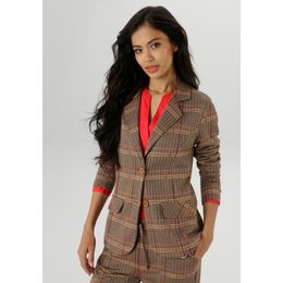 Aniston SELECTED Jerseyblazer mit klassischem Hahnentritt- und Karomuster - NEUE KOLLEKTION camel-braun-goldgelb-rot-beige 44 44 Blazer aus...