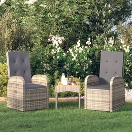 vidaXL Garten-Liegestühle 2 Stk. mit Auflagen Poly Rattan Grau