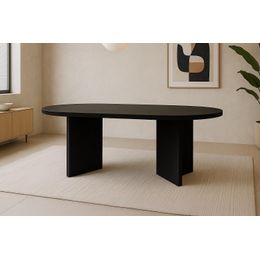 Esstisch oval mit geraden Kanten 160x90 cm Holz Schwarze-Optik Tischbeine V-Form OVI