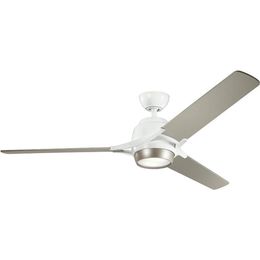 Elstead Lighting Zeus leiser Deckenventilator mit LED Licht Ø152cm Holz + Fernbedienung Silber, weiss, Ventilator, Weiss