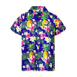 King Kameha Button Up Shirt 'Pineapple Flowers' boy Blue size 146/164